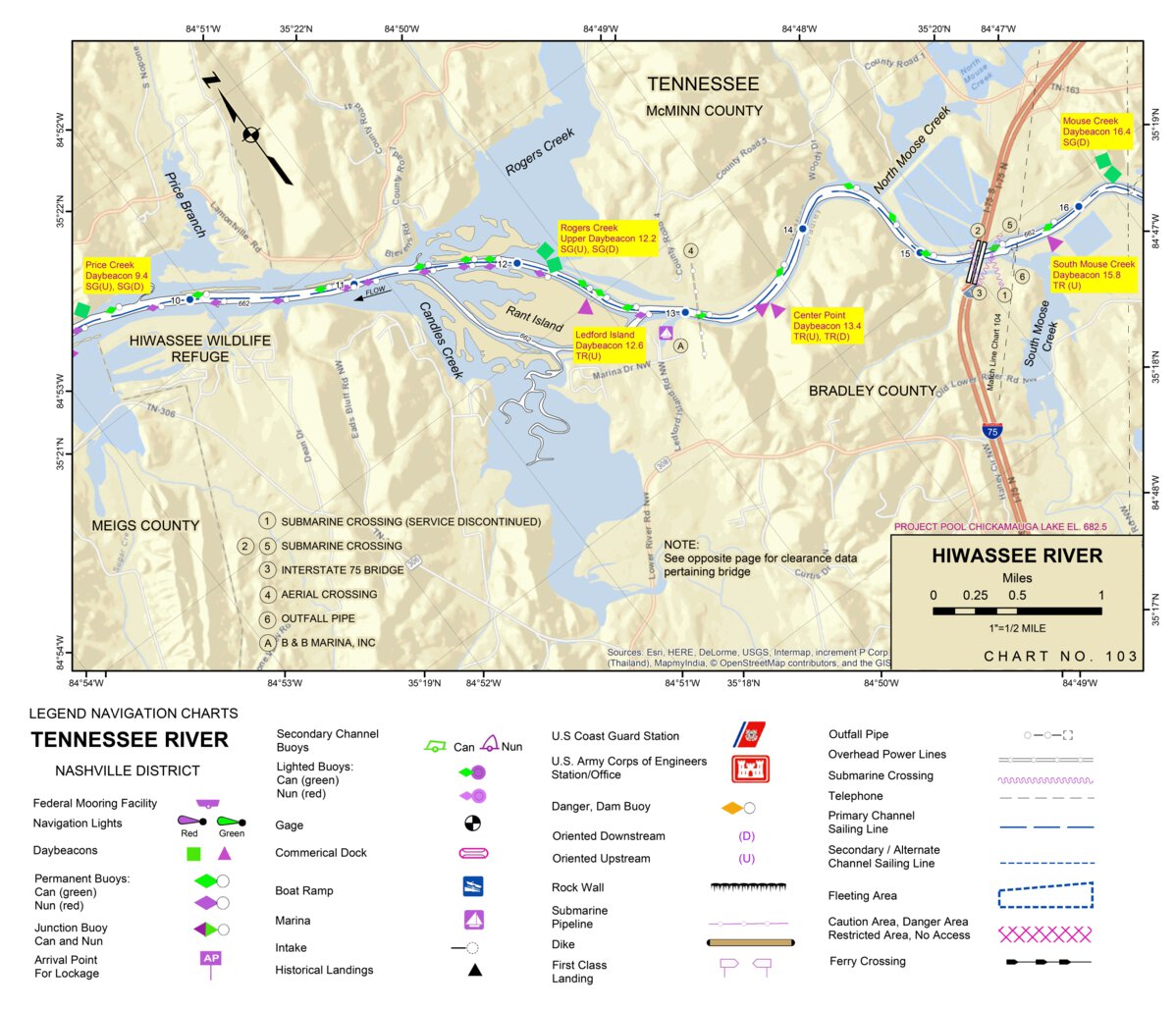Tennessee River Chart 103 - Hiwassee River; Rogers Crk; Candels Crk ...