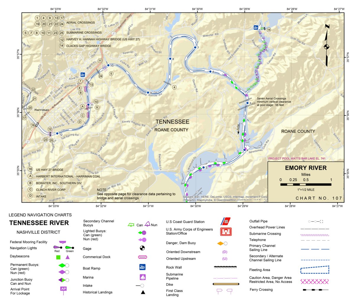 Tennessee River Chart 107 - Emory River Map by US Army Corps of ...