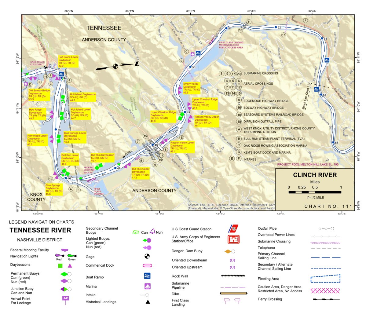 Tennessee River Chart 111 - Clinch River Map by US Army Corps of ...