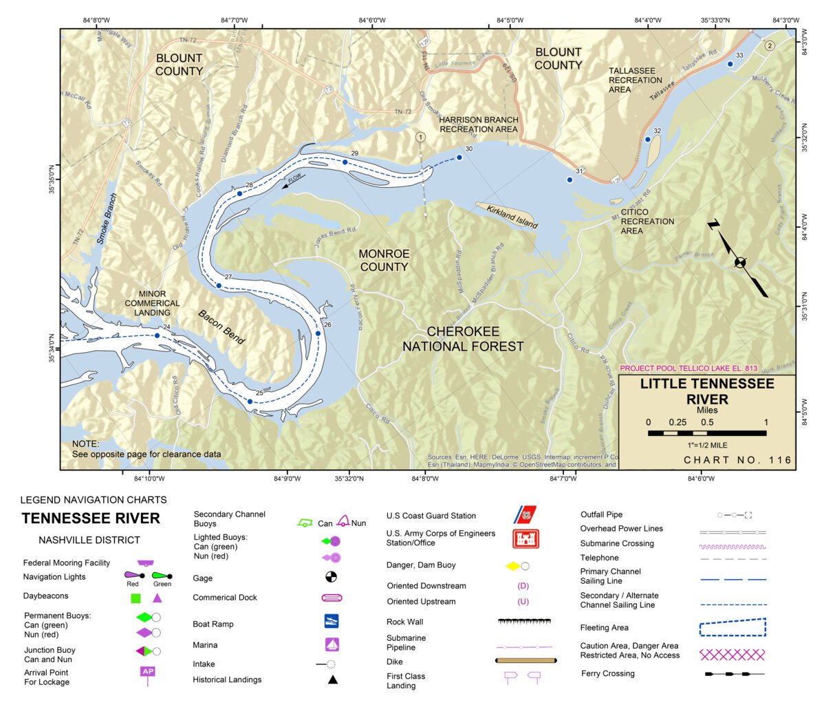 Tennessee River Chart 116 - Chilhowee Dam Map by US Army Corps of ...