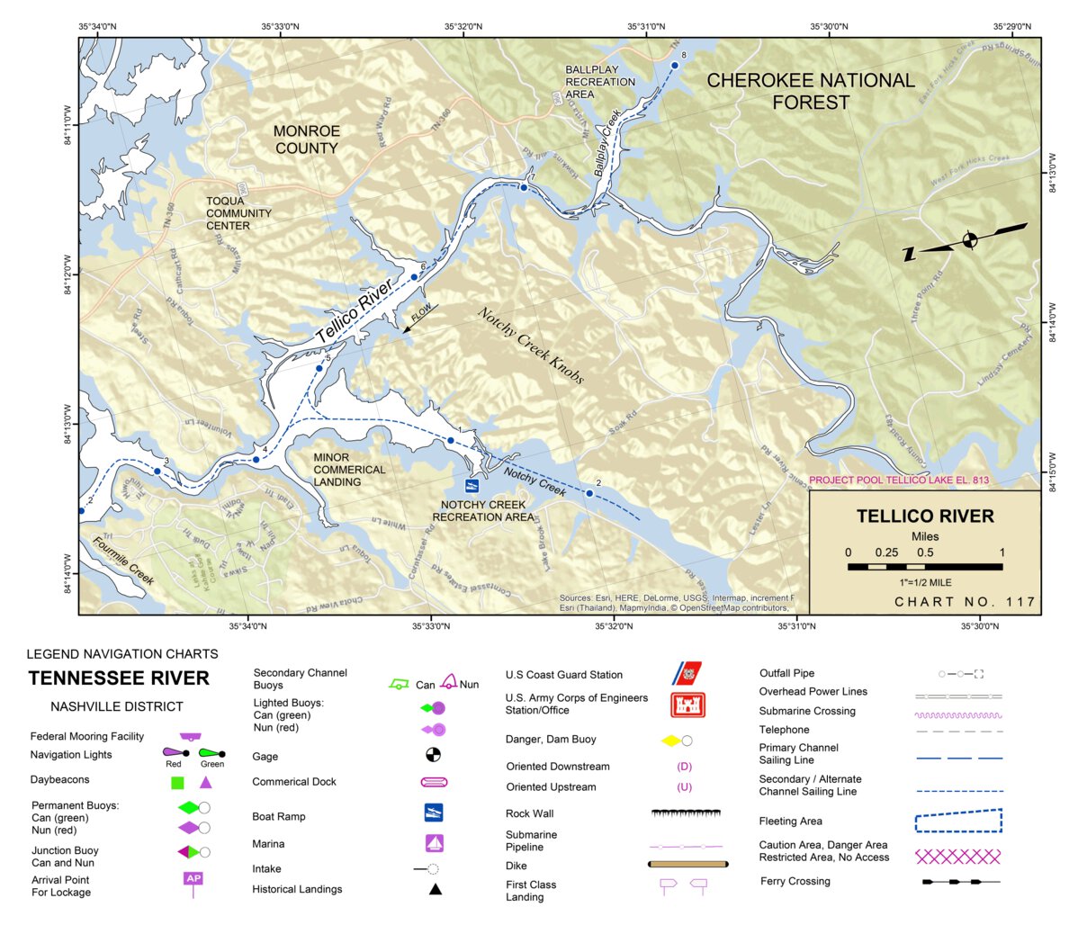 Tennessee River Chart 117 - Tellico River; Notchy Creek; Ballplay Creek ...