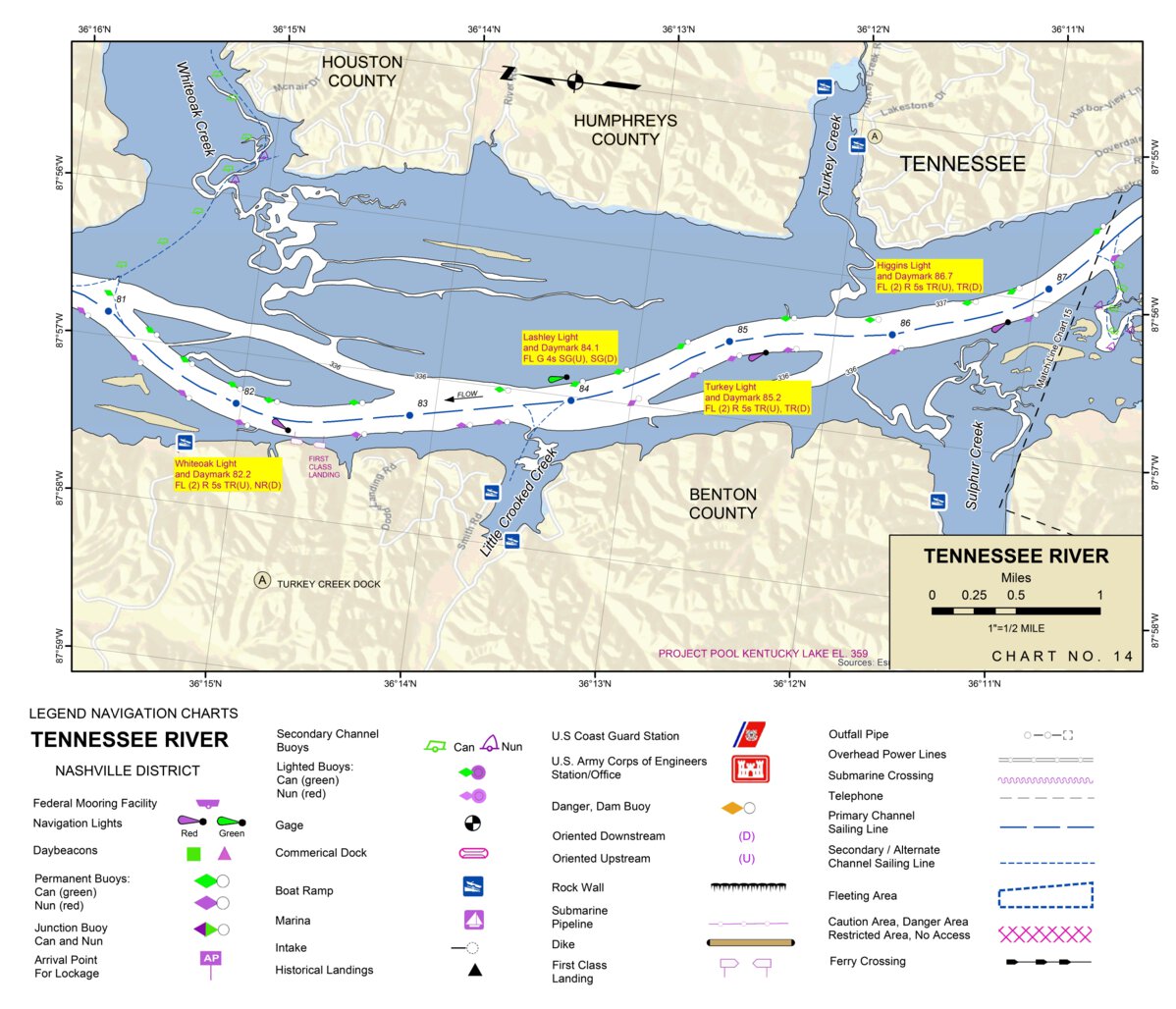Tennessee River Chart 14 - Turkey Creek; Whiteoak Creek; Sulpher Creek ...
