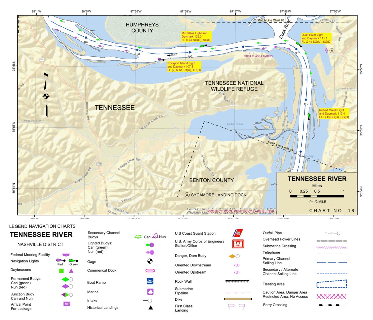 Tennessee River Chart 18 - Duck River Map by US Army Corps of Engineers ...