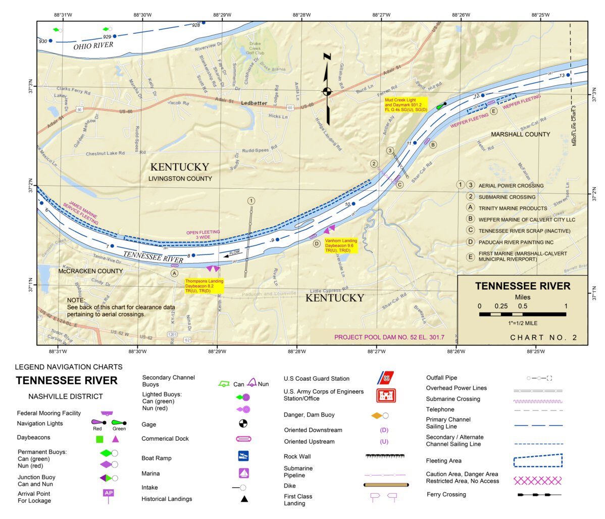 Tennessee River Chart 2 - White Oak and Cypress Creeks Map by US Army ...