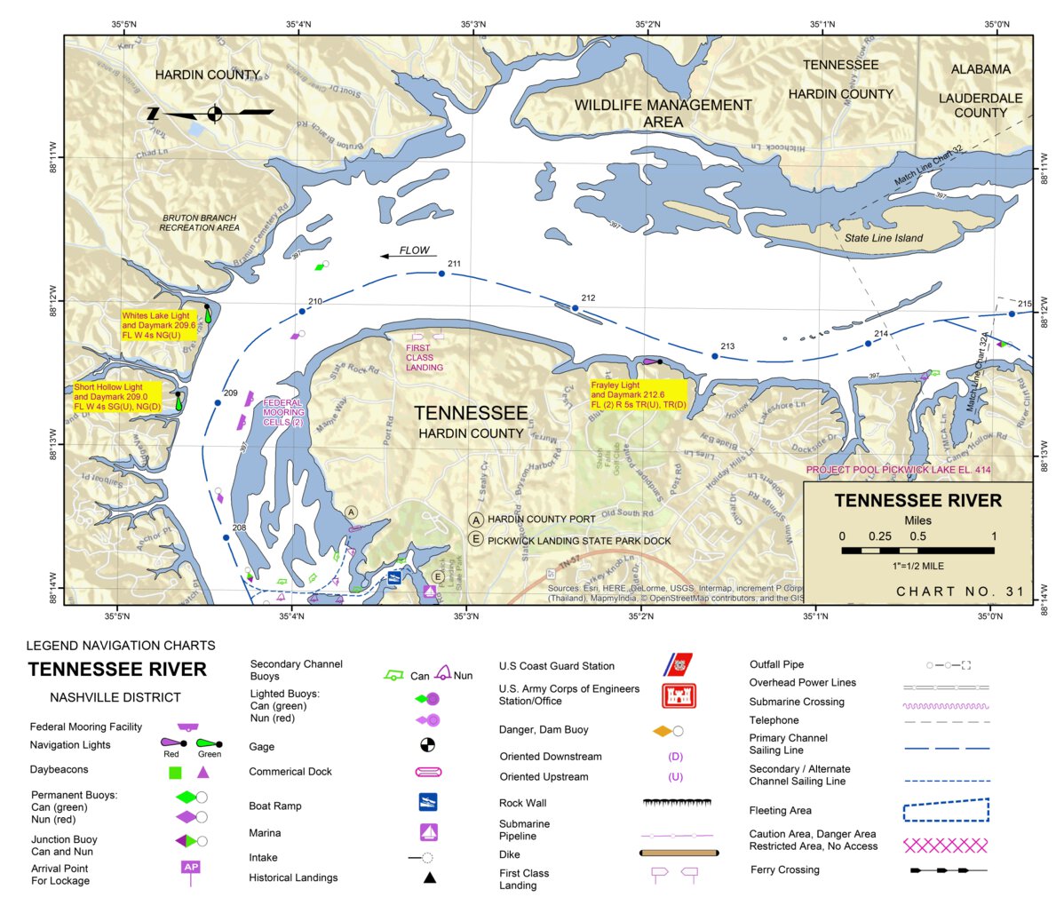 Tennessee River Chart 31 - Tennessee & Alabama State Line Map by US ...