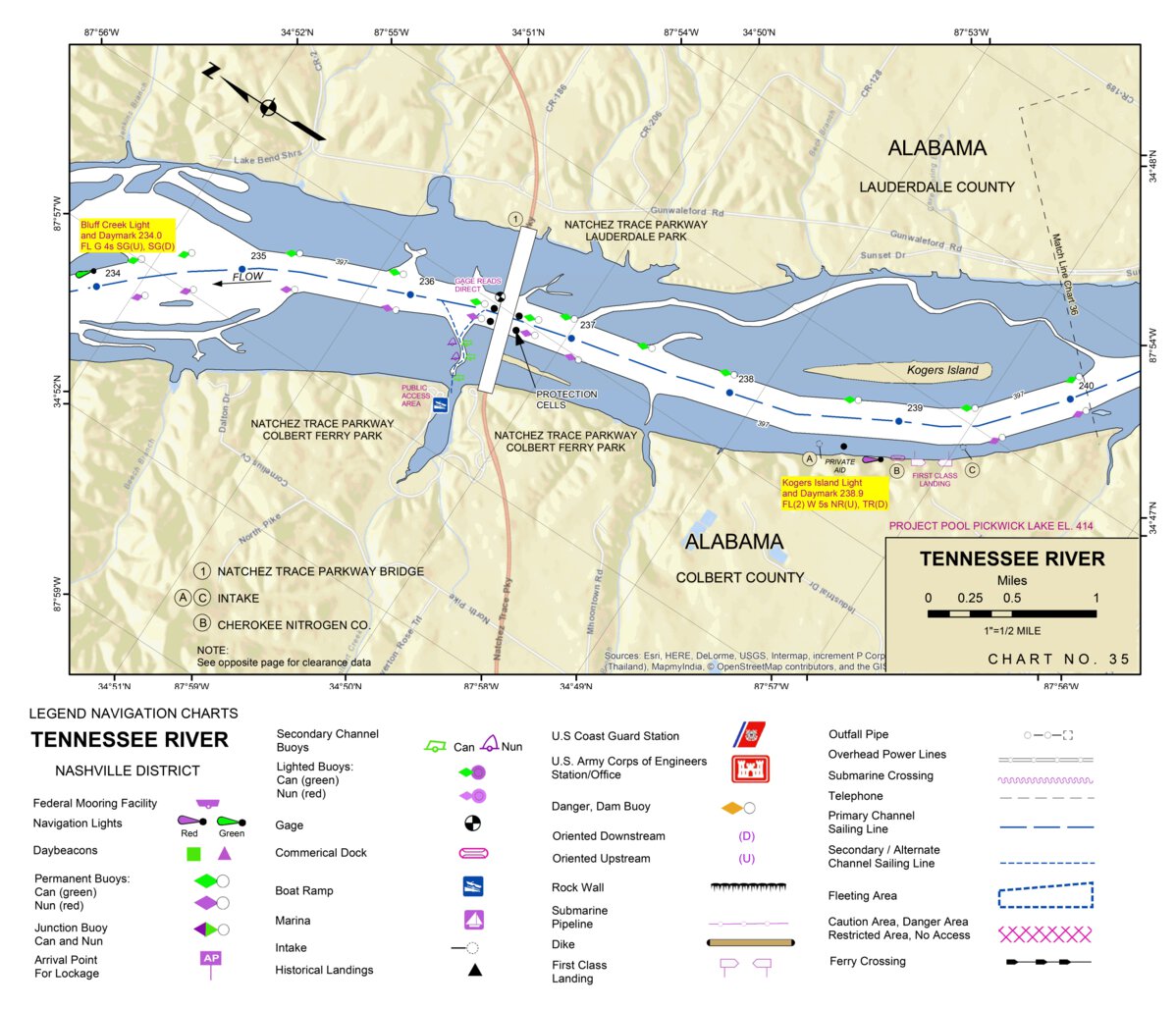 Tennessee River Chart 35 - Krogers Light Map by US Army Corps of ...