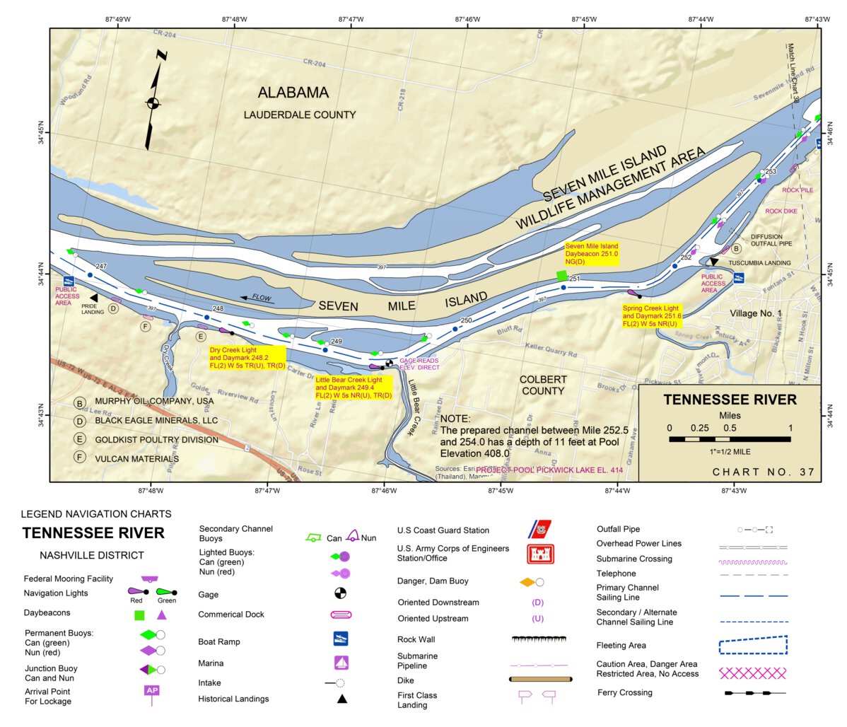 Tennessee River Chart 37 - Seven Mile Island Map by US Army Corps of ...