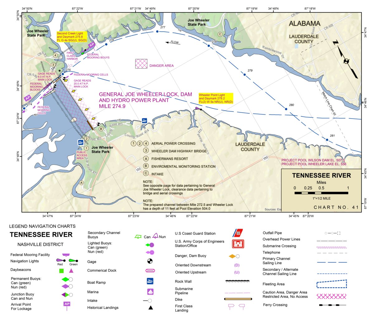 Tennessee River Chart 41 - General Joe Wheeler Dam Map by US Army Corps ...