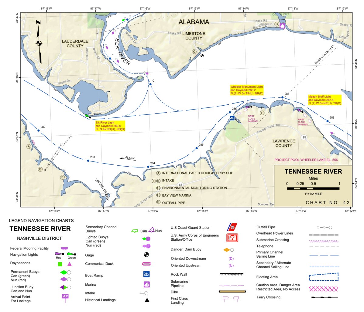 Tennessee River Chart 42 - Elk River Map by US Army Corps of Engineers ...