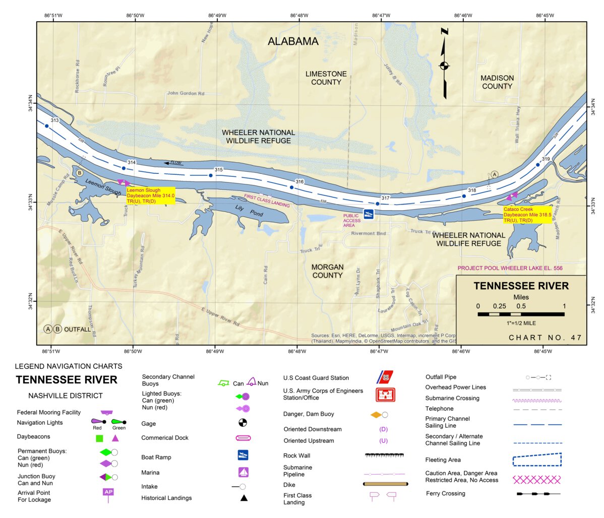Tennessee River Chart 47 - Wheeler National Wildlife Refuge Map by US ...