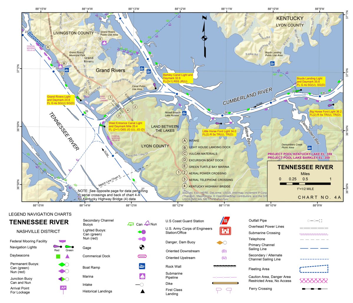 Tennessee River Chart 4A - Barkley Canal; Land Between the Lakes Map by ...