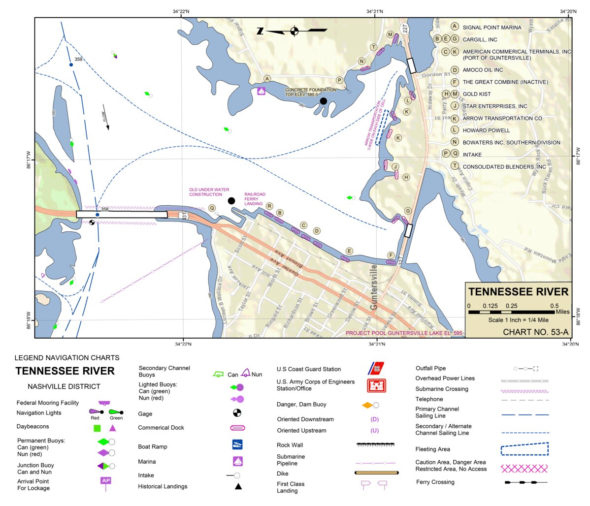 Tennessee River Chart 53A - Guntersville Harbor Map by US Army Corps of ...