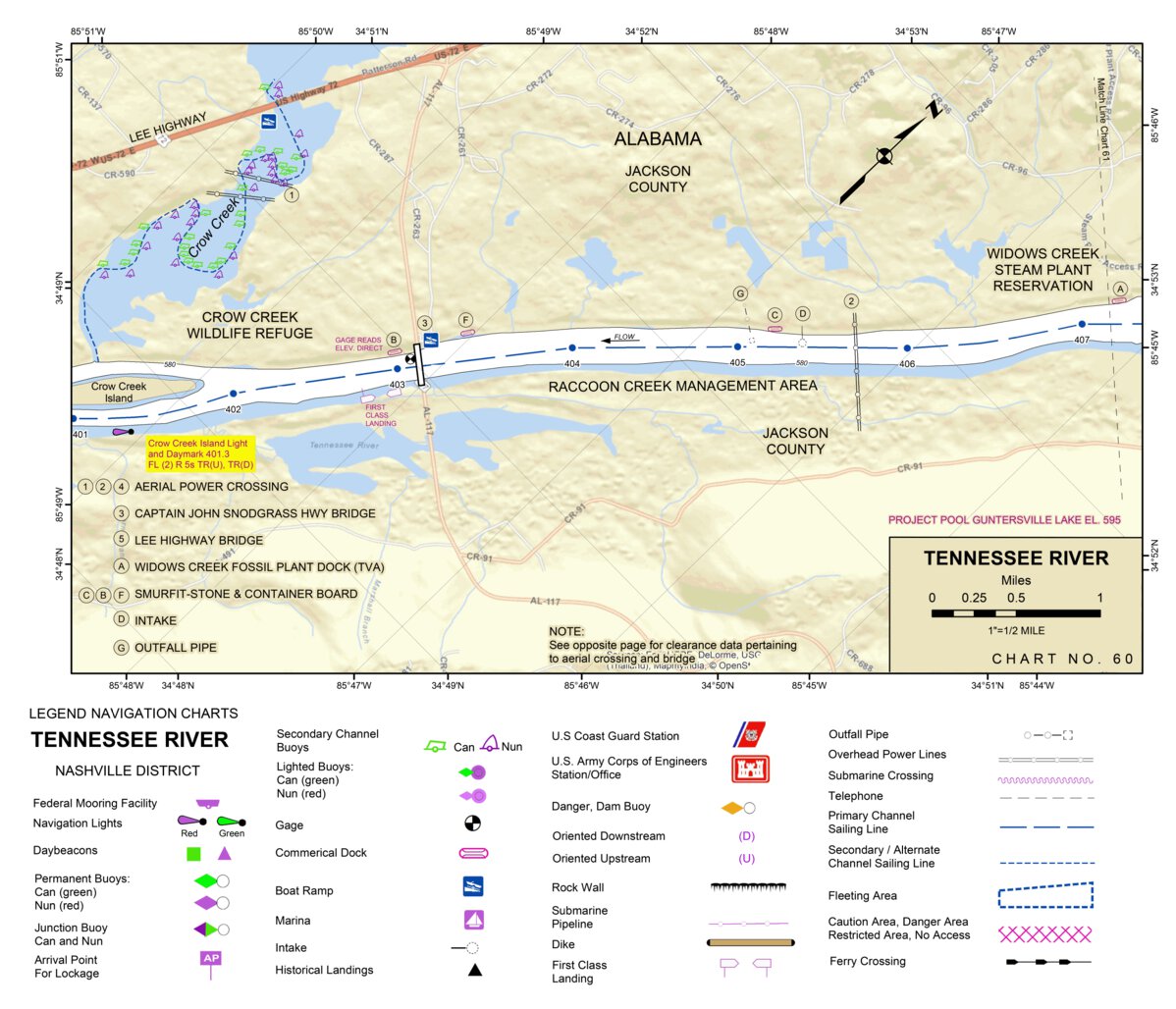 Tennessee River Chart 60 - Crow Creek Island Map by US Army Corps of ...