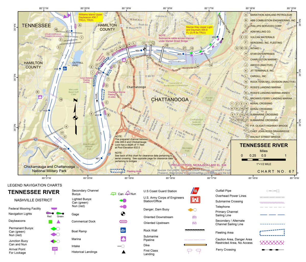 Tennessee River Chart 67 - Chattanooga, Tennessee Map by US Army Corps ...