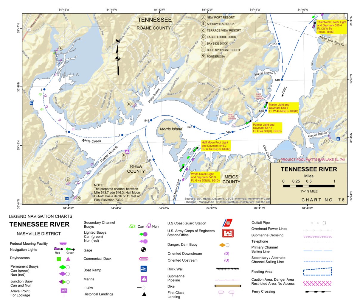 Tennessee River Chart 78 - Half Moon Cutoff Map by US Army Corps of ...