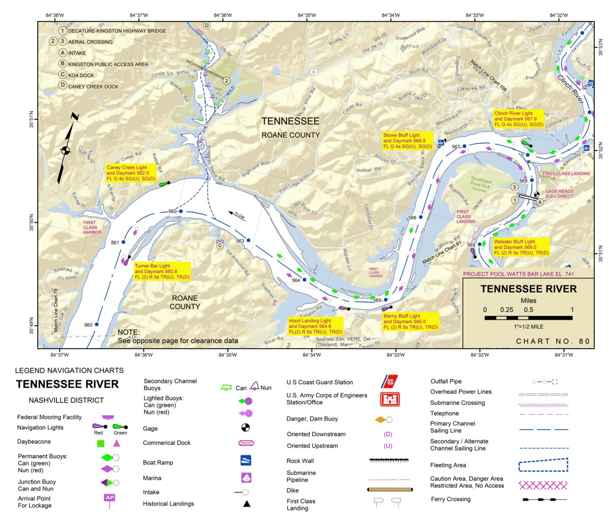 Tennessee River Chart 80 - Caney Creek, Clinch River & Kingston, TN Map ...