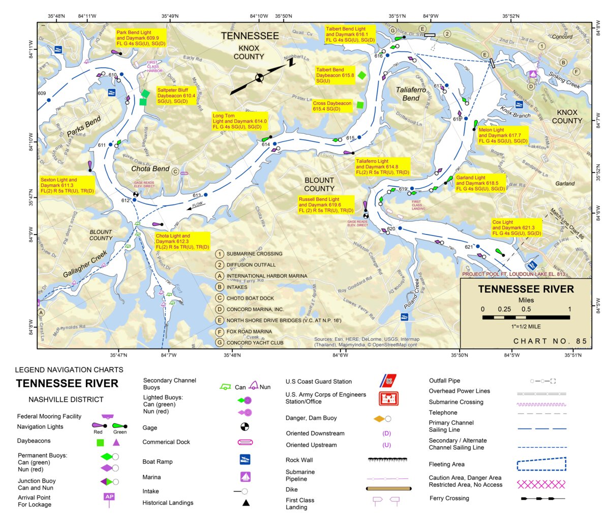 Tennessee River Chart 85 - Callager Creek & Concord, TN Map by US Army ...