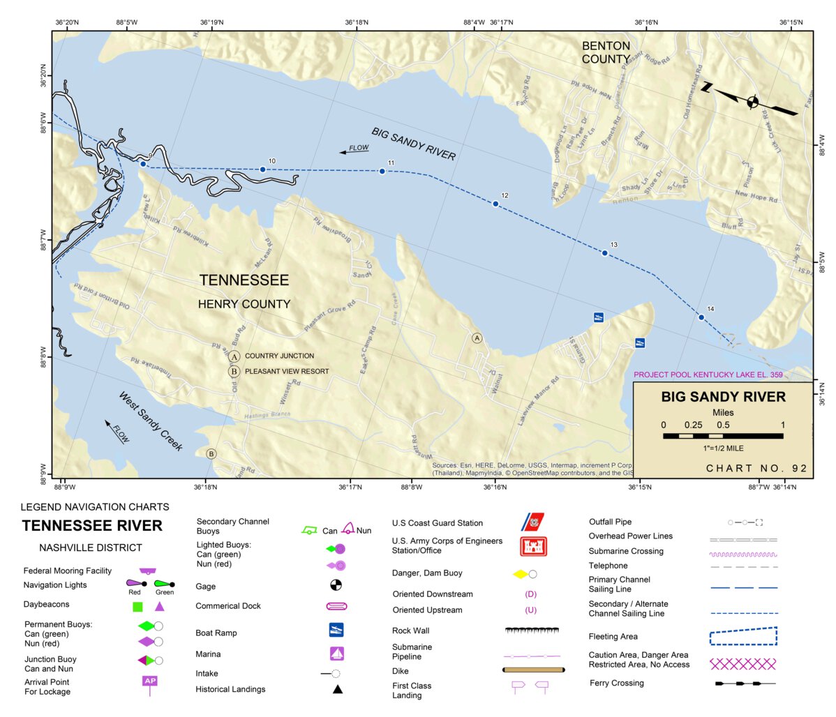 Tennessee River Chart 92 - West Sandy Creek; Big Sandy River Map by US ...