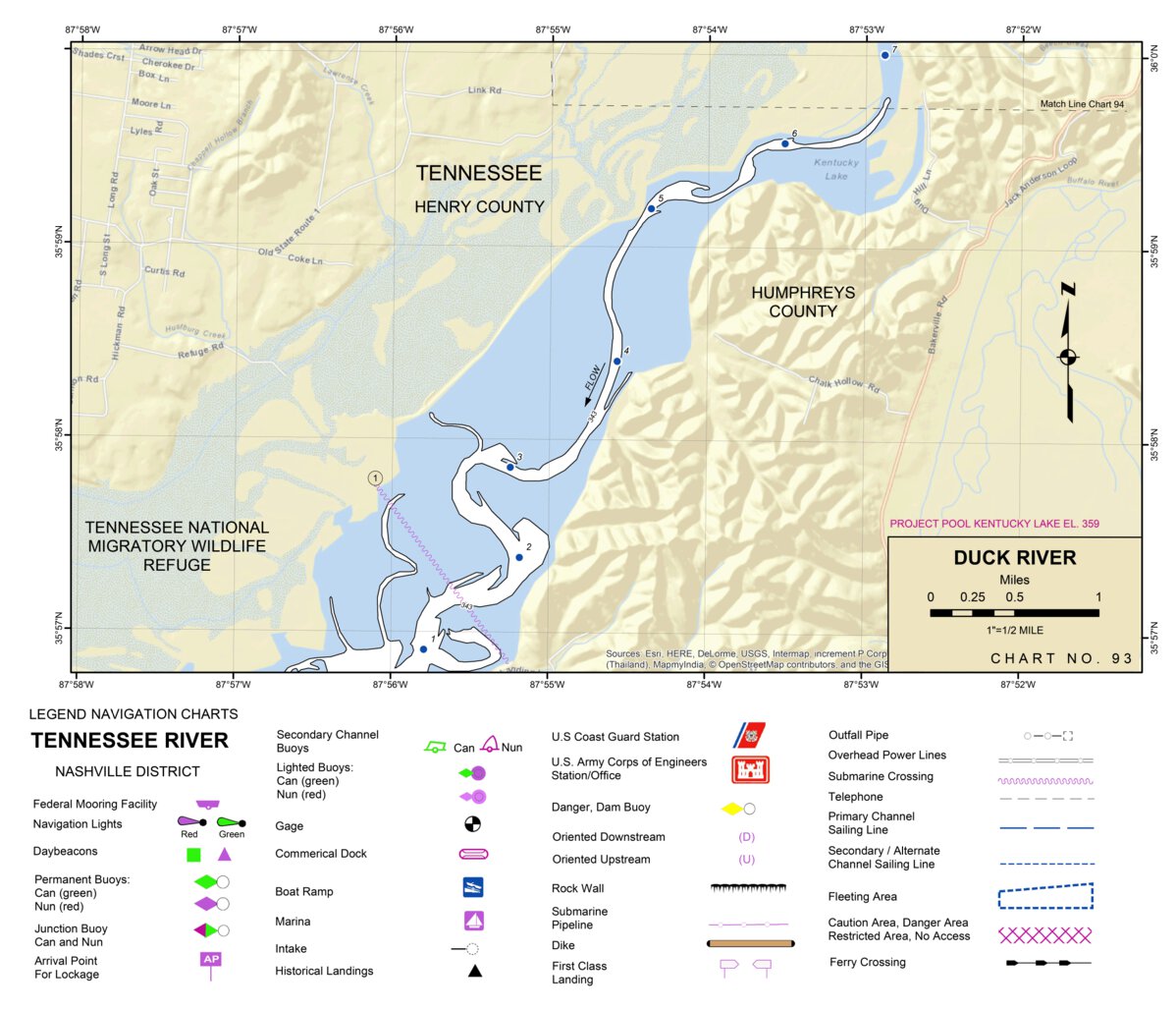 Tennessee River Chart 93 - Duck River Map by US Army Corps of Engineers ...