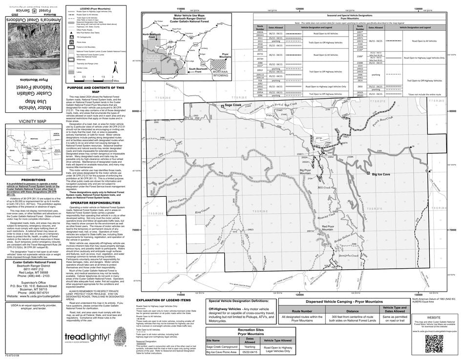 Custer Gallatin NF - Pryor Mountains MVUM 2025 Map by US Forest Service ...