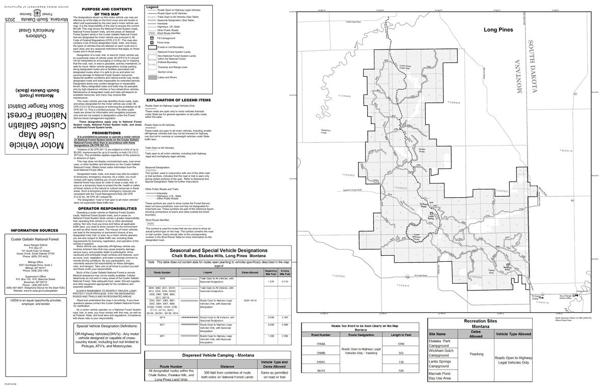 Custer Gallatin NF - Sioux Ranger District - Long Pines MVUM 2025 Map ...