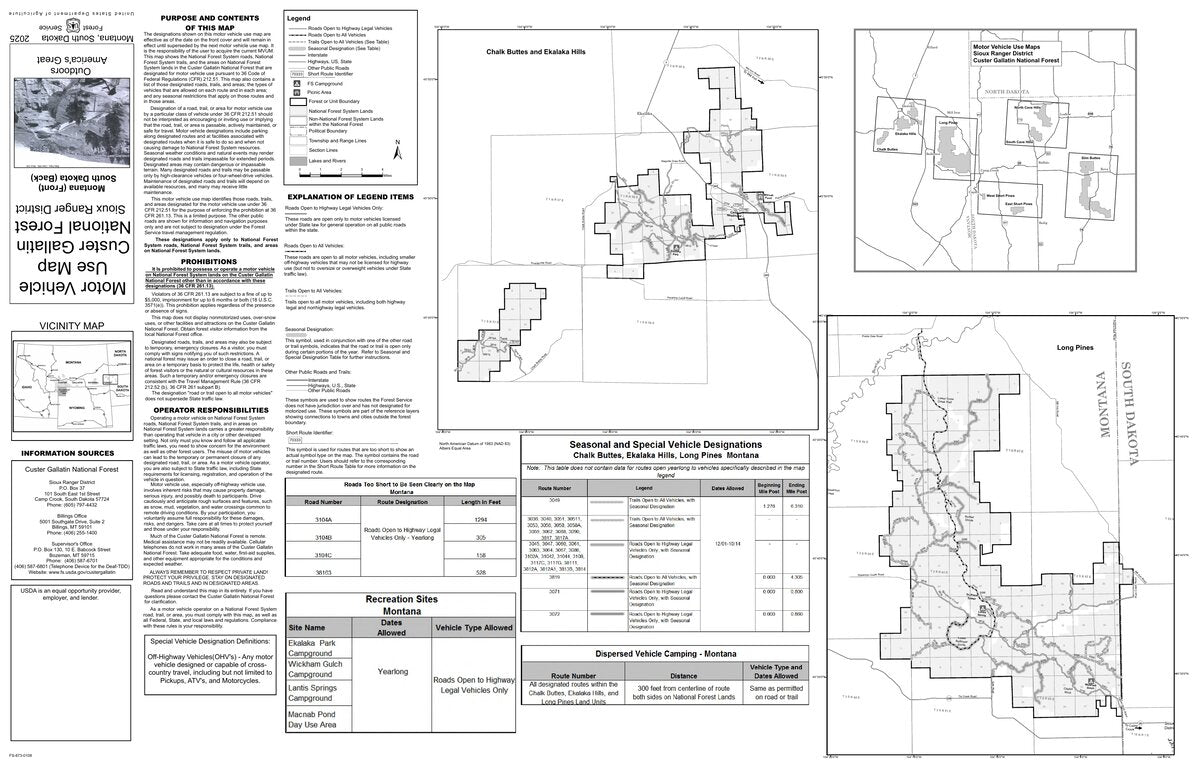 Custer Gallatin NF Sioux Ranger District MVUM 2025 (Montana) Map by US ...