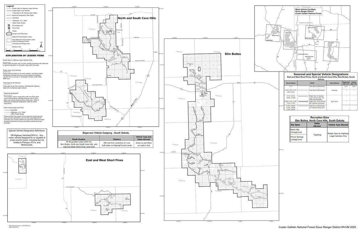 Custer Gallatin NF - Sioux Ranger District MVUM 2025 (South Dakota) Map ...