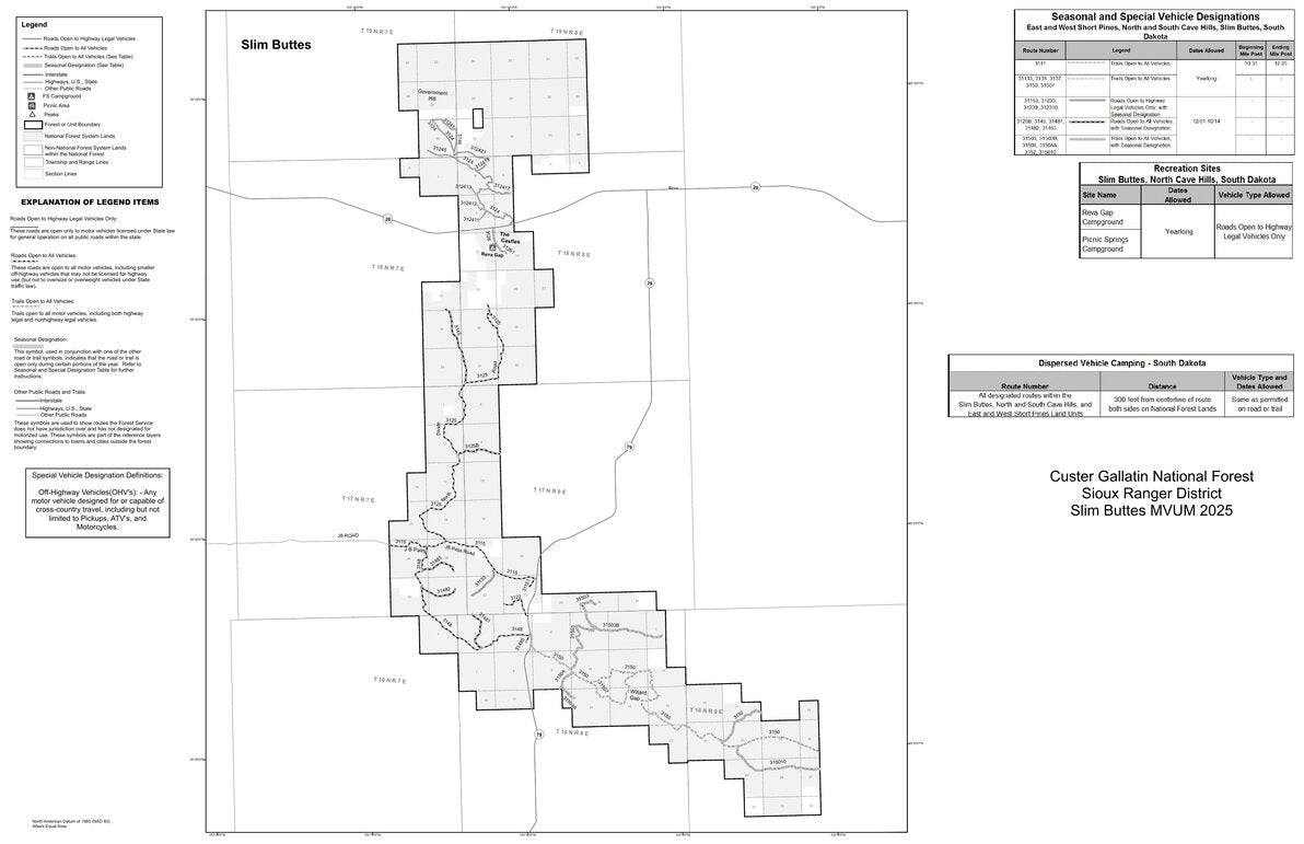 Custer Gallatin NF - Sioux Ranger District - Slim Buttes MVUM 2025 Map ...