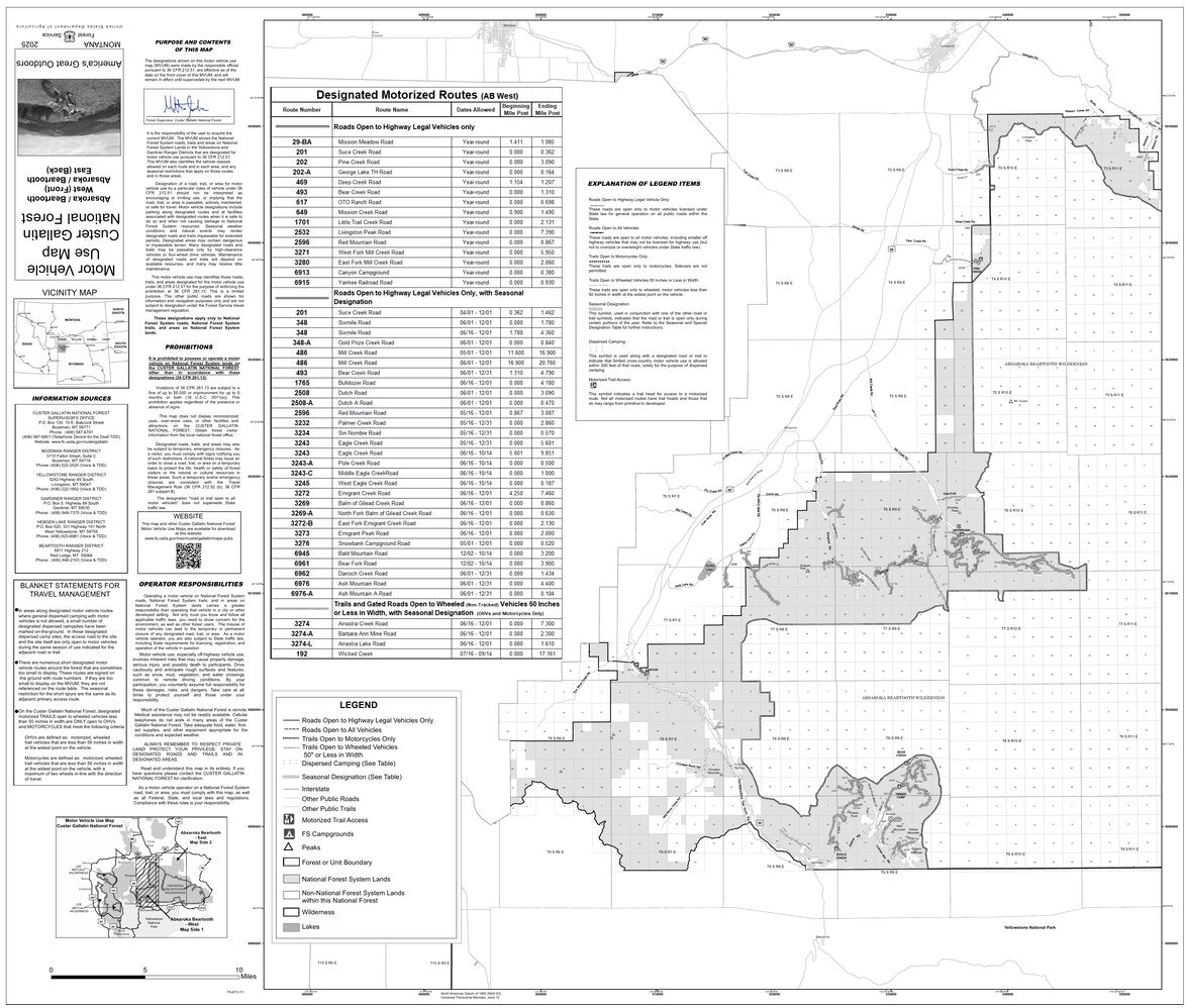Custer Gallatin NF - Absaroka / Beartooth West MVUM 2025 Map by US ...