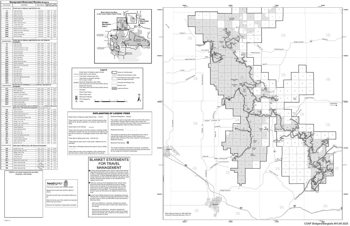 Custer Gallatin NF - Bridger / Bangtail MVUM 2025 Map by US Forest ...
