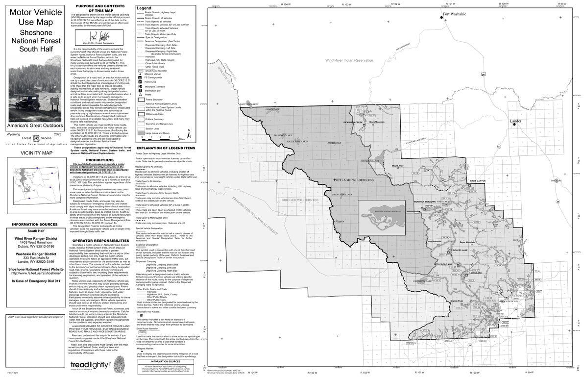 Shoshone NF (South Zone) - Washakie Ranger District (South Half) - MVUM ...