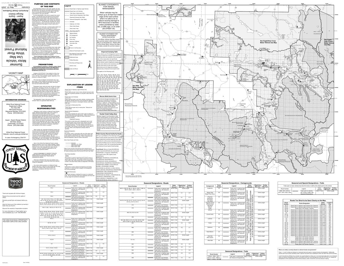 White River NF - Aspen-Sopris Ranger District - Summer MVUM Map by US ...