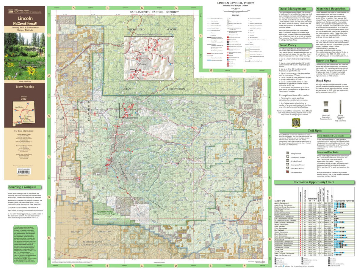 Lincoln National Forest Visitor Map, Sacramento Ranger District by US ...