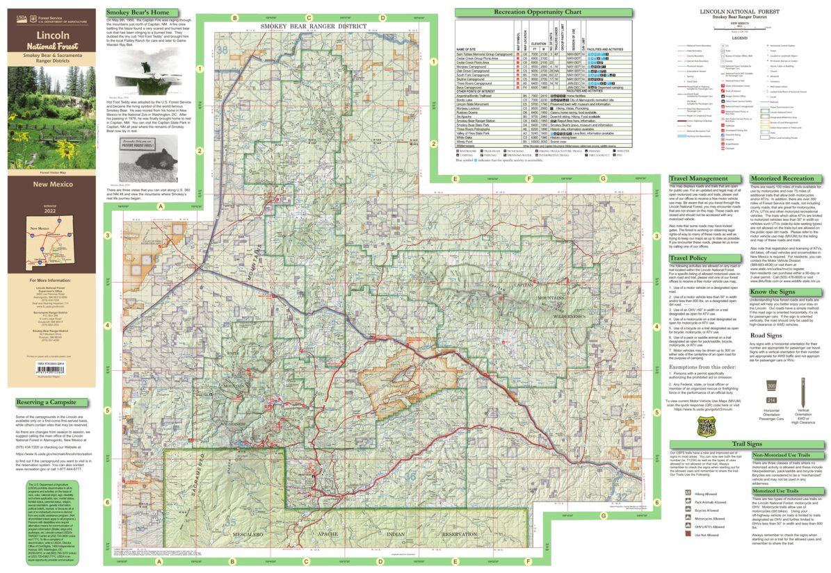 Lincoln National Forest Visitor Map, Smokey Bear Ranger District by US ...