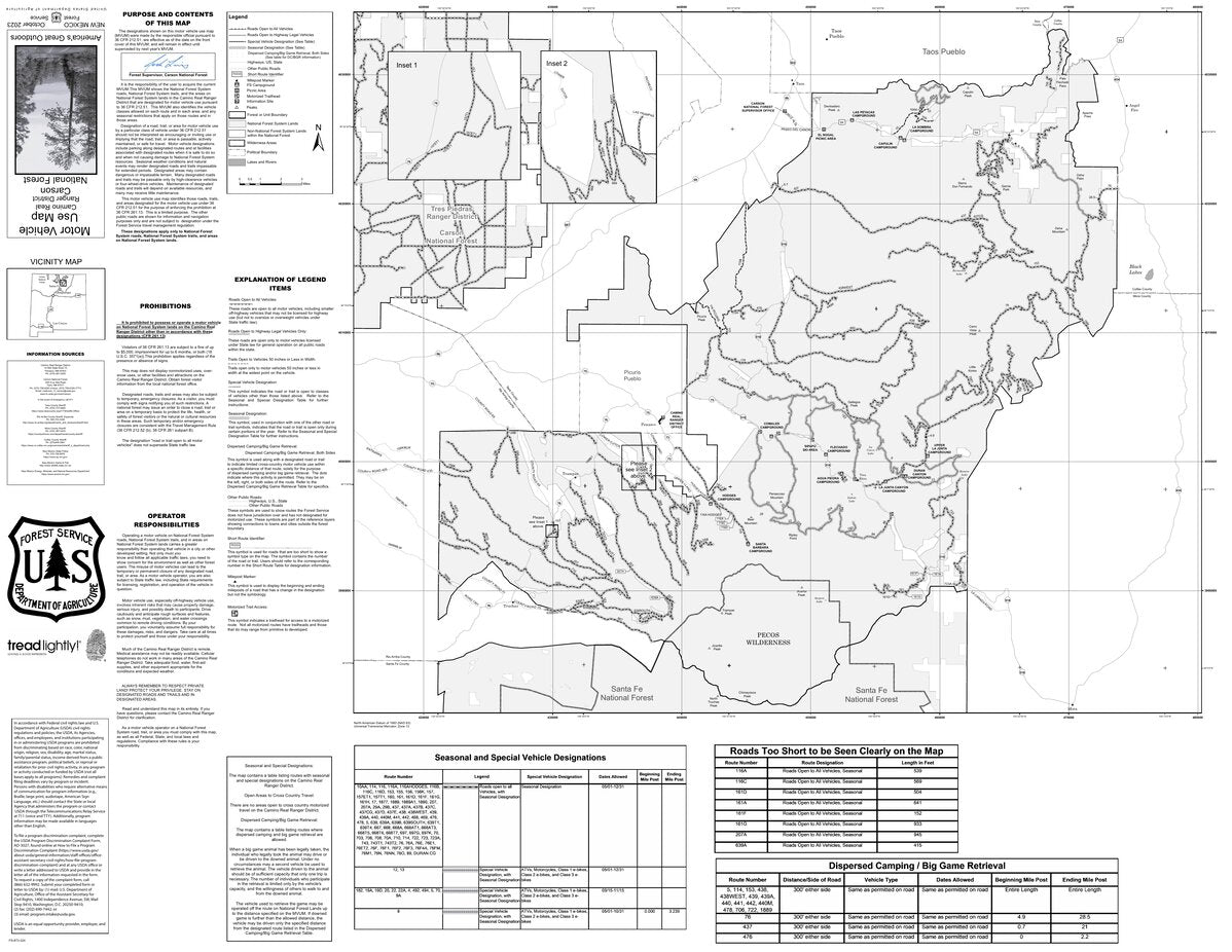 Motor Vehicle Use Map, Carson National Forest, Camino Real Ranger ...