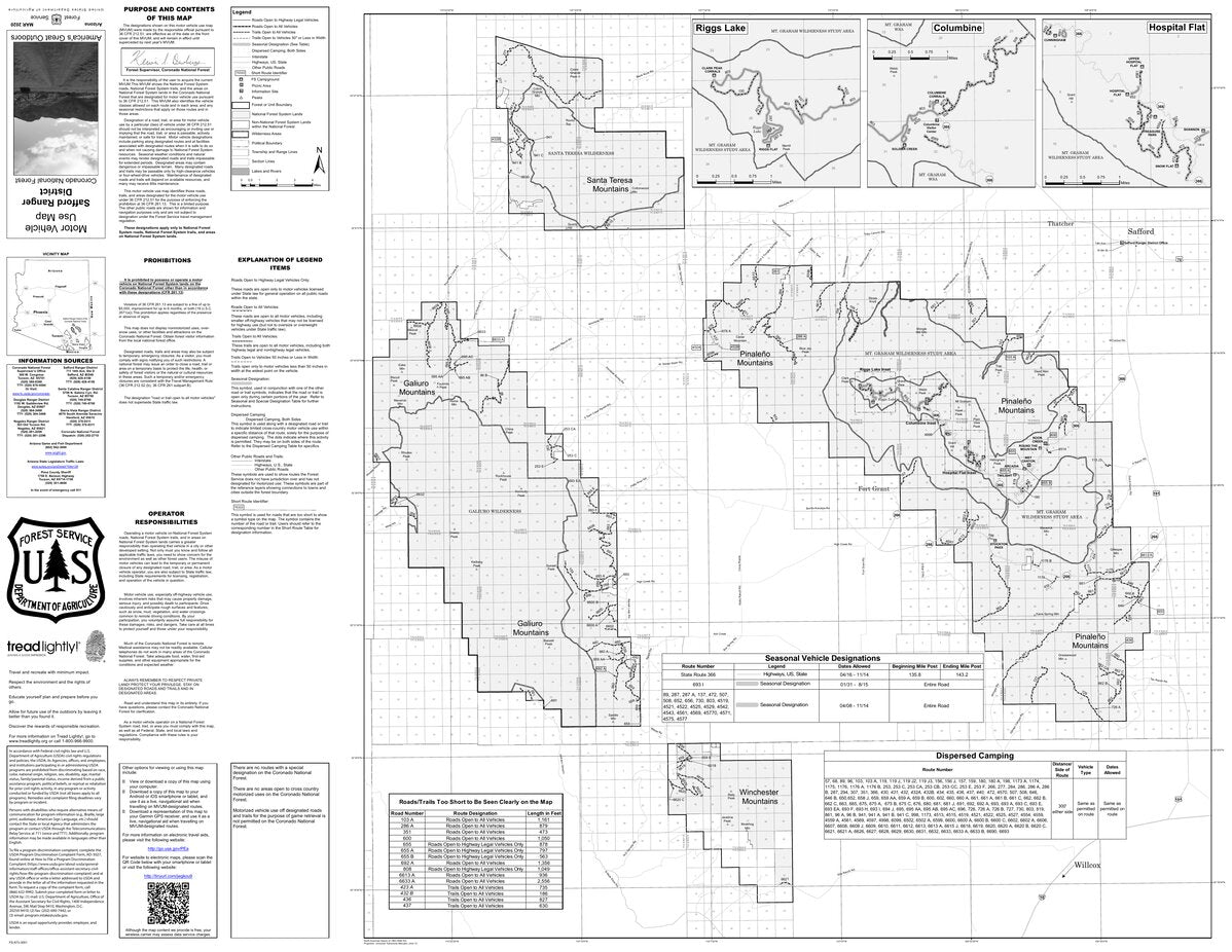 Motor Vehicle Use Map, Coronado National Forest, Safford Ranger ...