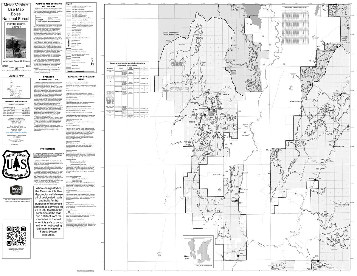 Boise National Forest Emmett RD West Side Motor Vehicle Use Map 2025 by ...