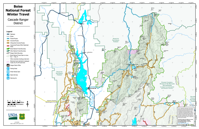 Boise National Forest Winter Travel Map Cascade Ranger District 2026 by ...
