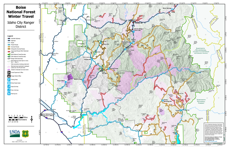 Boise National Forest Winter Travel Map Idaho City Ranger District 2026 ...