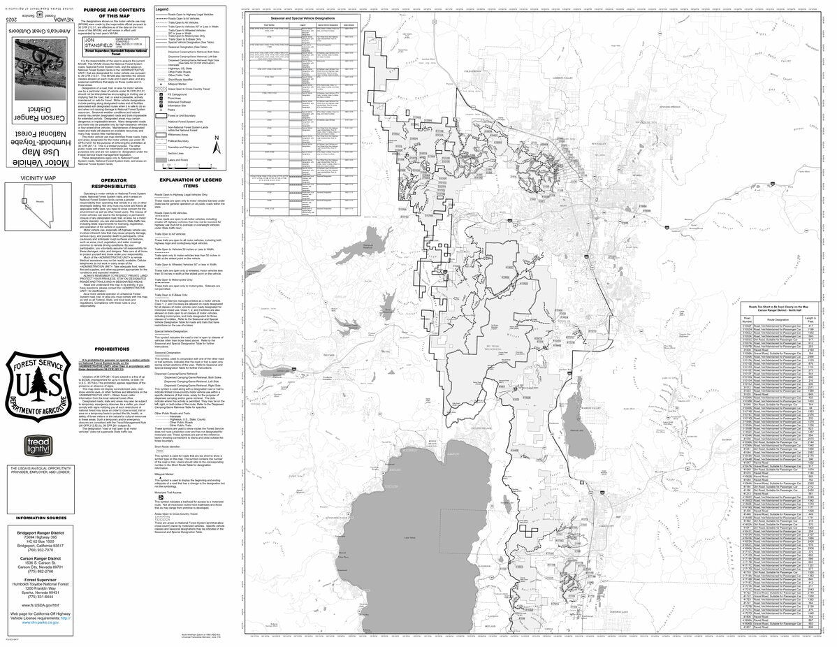 Humboldt-Toiyabe National Forest Carson Ranger District MVUM 2025 Page ...