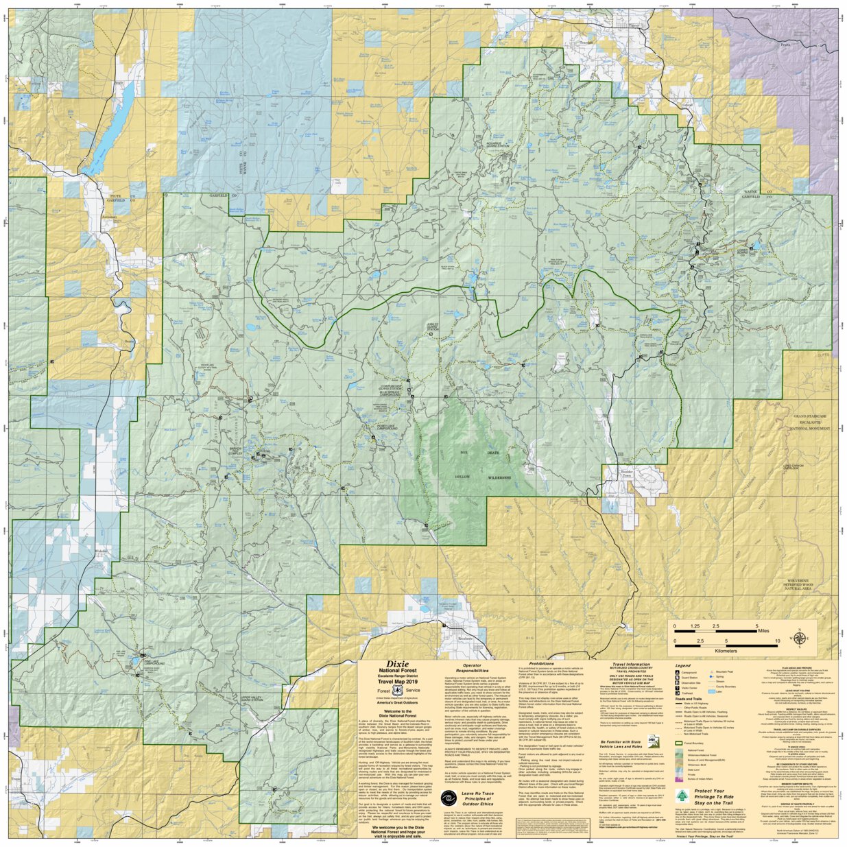 Dixie National Forest Escalante Ranger District Travel Map 2019 by US ...