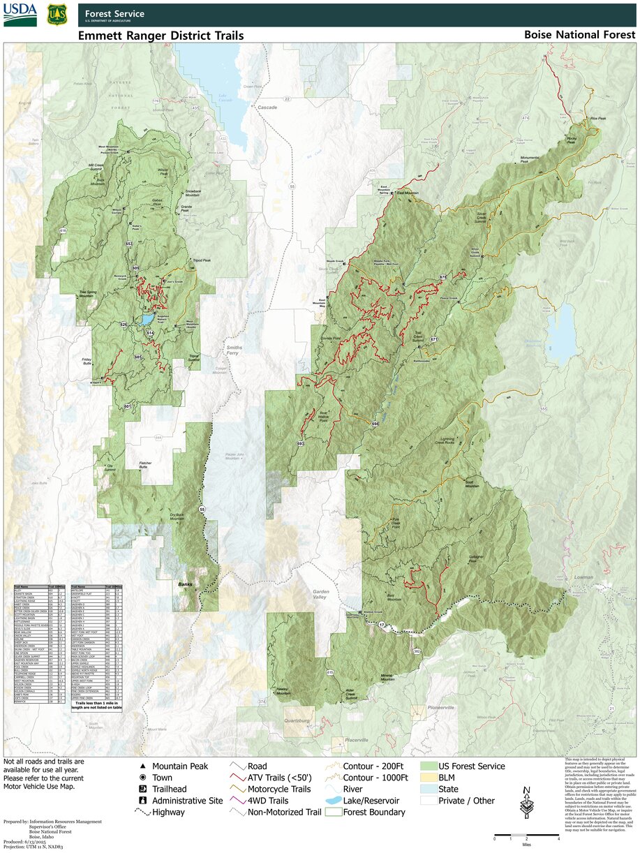 Boise National Forest Emmett Ranger District Trail Map 2025 by US ...
