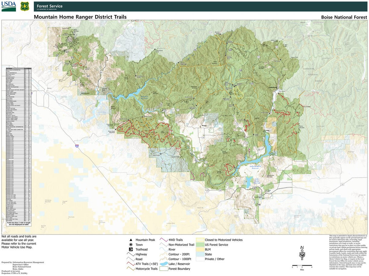 Boise National Forest Mountain Home Ranger District Trail Map 2025 by ...