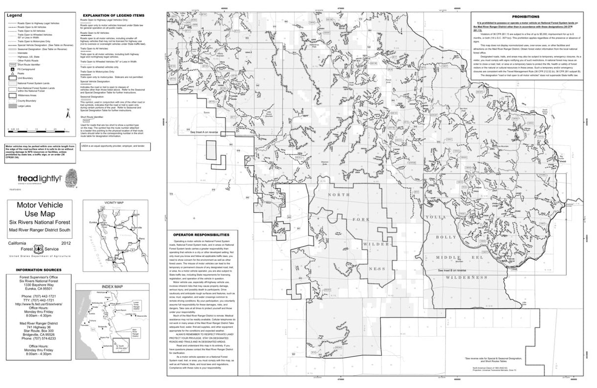Six Rivers MVUM - Mad River (south) Map by US Forest Service R5 ...