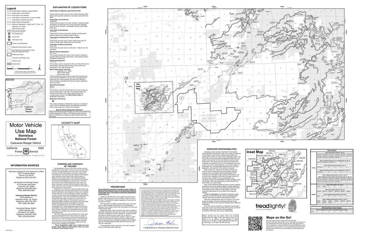 Stanislaus MVUM - Calaveras (southwest) Map by US Forest Service R5 ...