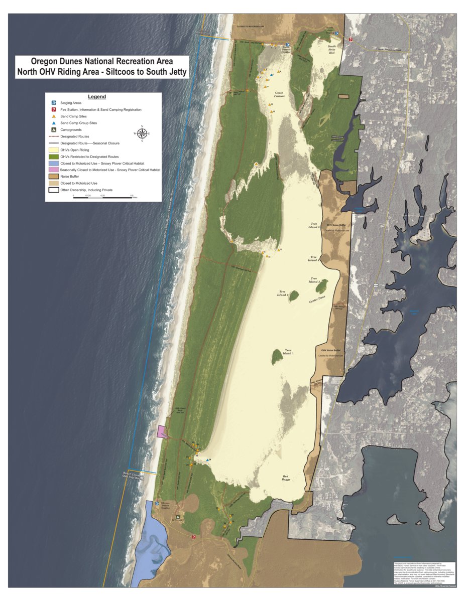 Oregon Dunes NRA - North OHV Riding Area - Siltcoos to South Jetty Map ...