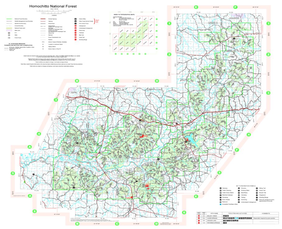 Homochitto National Forest, Forest Visitor Map by US Forest Service R8 ...