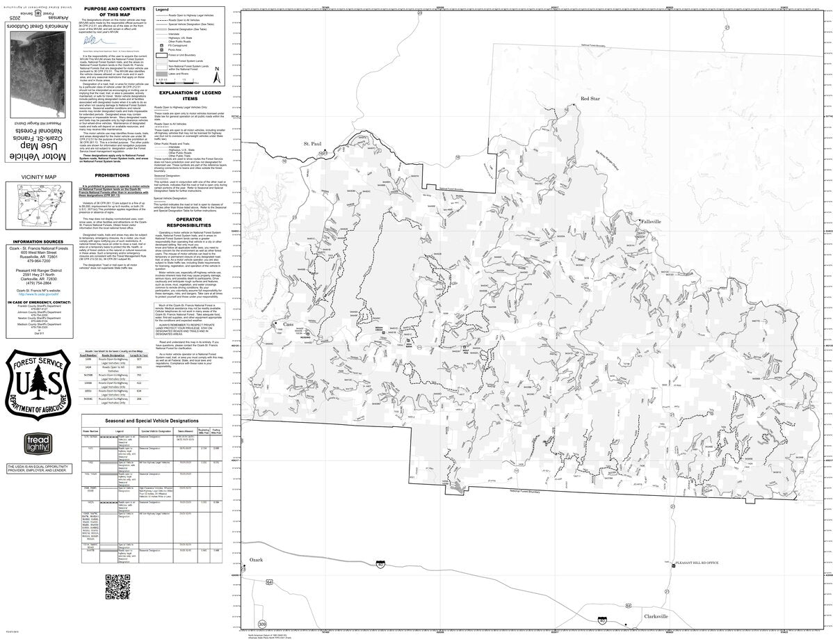 Motor Vehicle Use Map, MVUM, Pleasant Hill District, Ozark-St. Francis ...