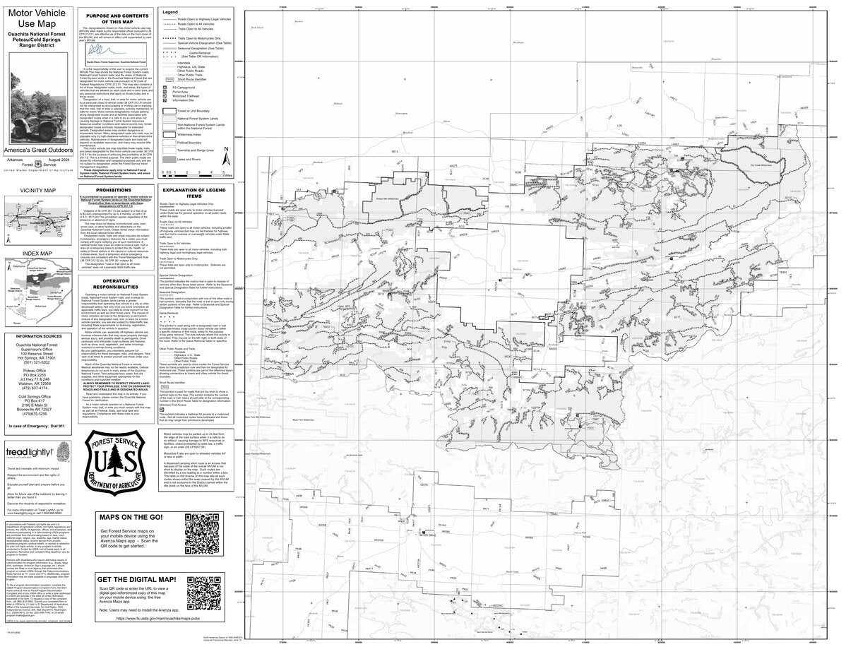 Motor Vehicle Use Map, MVUM, Poteau and Cold Springs District, Ouachita ...