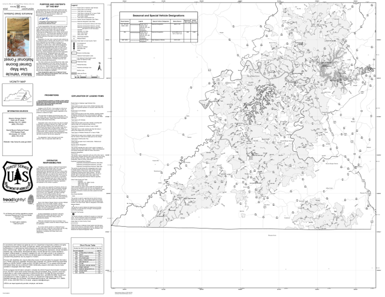 Motor Vehicle Use Map, MVUM, Stearns District, Daniel Boone National ...